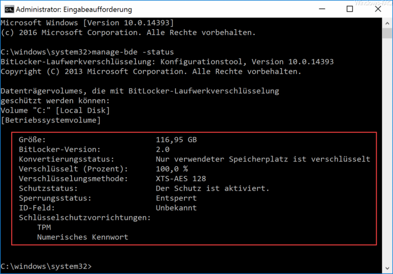 Display Of The Bitlocker Encryption Settings With Manage Bde Howpchub